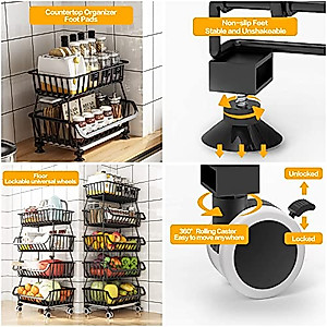 5 Tier Fruit Basket for Kitchen,Stackable and Vegetable Storage Stand Cart,Vegetable Organizer Produce Bins Rack Onions Potatoes,Metal Wire Baskets,Black