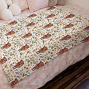 HawSkgFub Highland Cow Boho Retro Floral Baby Girl Blanket, Western Farm Animal Yak Flower Flannel Fleece Nursery Bed Swaddle Receiving Blankets, Soft Newborn Infant Toddler Kid Crib Bedding 30 x 40