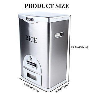 Auto Rice Dispenser, 15kg/33lb Capacity Rice Storage Container Stainless Steel+ABS Large Grain Dispenser 100g/150g/250g Automatic Rice Dispenser for Small Grains, Beans, Rice (Rice not included)