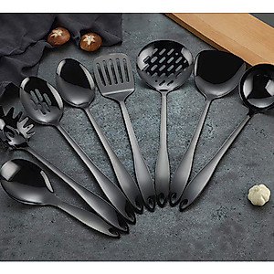 Kelendle 8 Piece Stainless Steel Kitchen Utensil Set Black Nonstick Cooking Utenisls Titanium Plated Kitchen Tools Gadgets Slotted Spatula Spoon Turner Ladle Dishwasher Safe