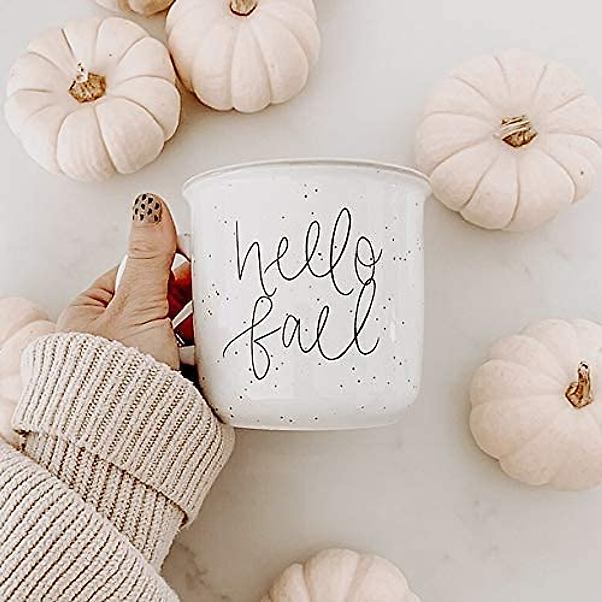 Sweet Water Decor Fall Coffee Mugs | Seasonal 16oz Ceramic Campfire Coffee Cup | Microwave & Dishwasher Safe Autumn Mug Great for Halloween, Pumpkin Spice Lattes & Thanksgiving (Hello Fall)