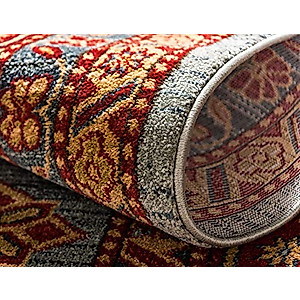 Unique Loom Sahand Collection Area Rug - Shapur (8' Round, Light Blue/ Light Brown)