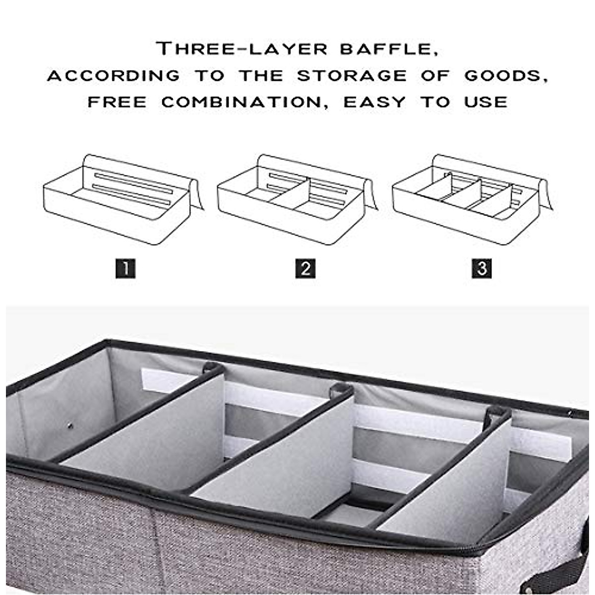 AARAINBOW 2 Packs Foldable Under Bed Clothes Organizer with Lids, Underbed Storage Container with Adjustable Dividers, UnderBed Storage Bins with Handles and Clear Window (Gray+Light Gray)