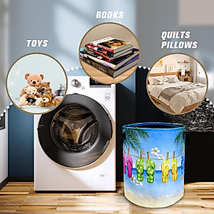 Hawaii Beach Flip Flops Laundry Basket Seaside Foldable Oxford Cloth Funny Tote Bag Laundry Hamper Clothes Storage Bucket Toy Organizer For Bathroom/Laundry Storage/Bedroom 18.9x16.5 Inch