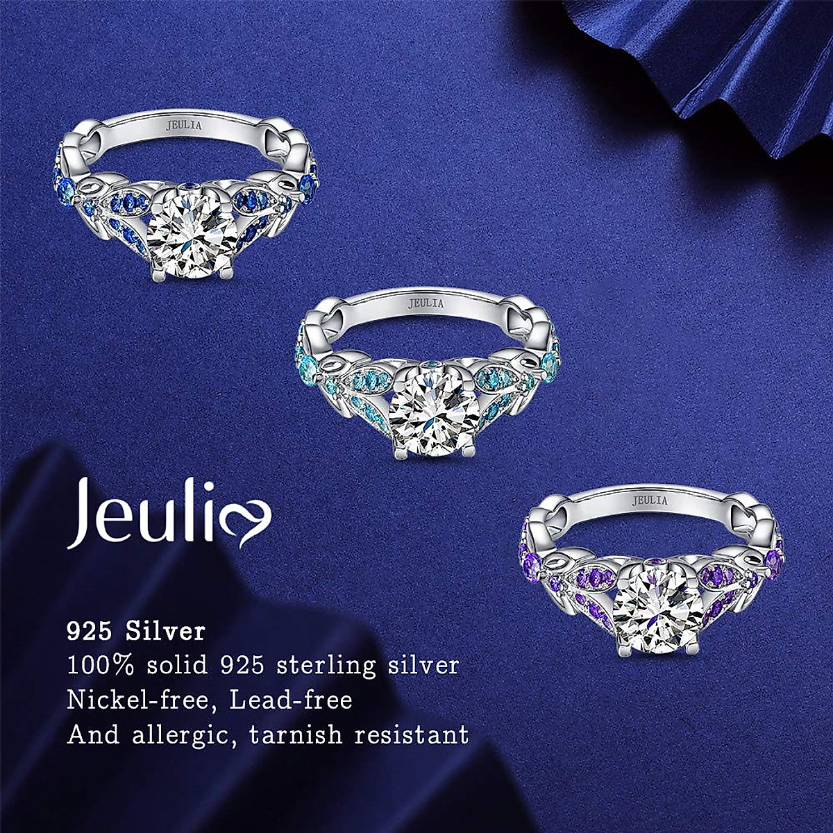 Jeulia 4.3 Carat Personalized Sterling Silver Butterfly Rings for Women Purple Amethyst Birthstone Bridal Rings Set Round Cut Wedding Engagement Promise