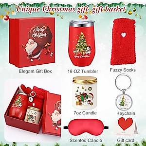 Tiangrid 7 Pieces Christmas Gifts for Women Xmas Basket Gift Boxes Coworkers Christmas Gifts Idea Thank You Gifts Scented Candles 16 oz Insulated Tumbler Gifts for Women,Mom Wife Sister Her