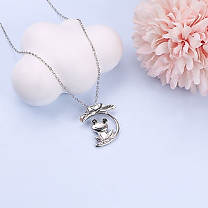 FLYOW Frog Animal Necklaces for Women Sterling Silver Frog with Lotus Leaf Pendant, Best Christmas Jewelry Birthday Gifts