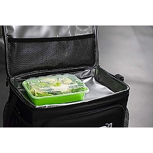 Isolator Fitness 6 Meal ISOCUBE Meal Prep Management Insulated Lunch Bag Cooler with 12 Stackable Meal Prep Containers, 3 ISOBRICKS, and Shoulder Strap - MADE IN USA (Blackout)