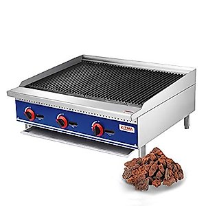 Commercial Countertop Lava Rock Charbroiler - KITMA 36 Inches Natural Gas Char Rock Broiler with Grill - Restaurant Equipment for BBQ, 105,000 BTU