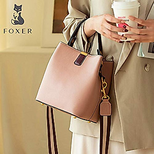 FOXER Women's Cow Leather Hobo Handbags Designer Mini Bucket Bags for Women Shoulder Bag Crossbody Bags purses (Pink)…