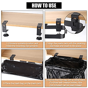 12" x 6" Trash Bag Holder, Stainless Steel Garbage Bag Hook Hanger Rack with Fixing Clamps Stable Trash Bag Stand Rubbish Bags Holder for Cabinet, Camping, RV, Bathroom