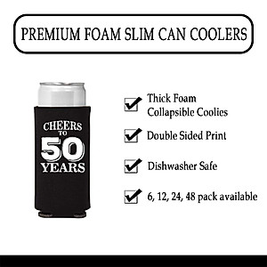Veracco Cheers To 50 Years Fifth Birthday Gift Fifty and Fabulous Party Favors Decorations Slim Can Coolie Holder (Black, 12)