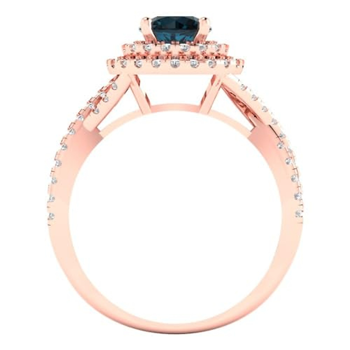 Clara Pucci 1.40 ct Round Cut Solitaire halo Natural London Blue Topaz Engagement Promise Anniversary Bridal Ring 18K Rose Gold 8.5