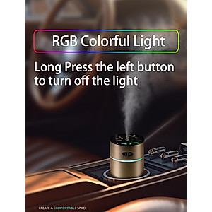 Car Diffuser Humidifier with Colorful Light, Auto Shut-Off, 2 Mist Modes, Car Diffusers for Essential Oils, USB Mini Humidifier for Car, Office Destop, Bedroom (Black)