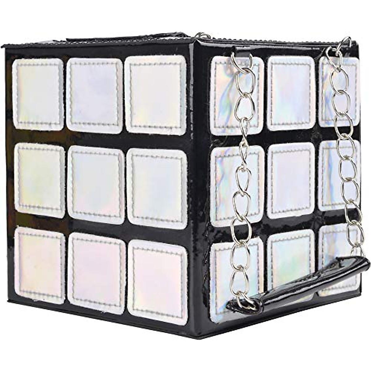 QZUnique Women's Cute Cube Shape Handbag Magic Crossbody Shoulder Bag Clutch Bag Silver With Super Long Shoulder Strap