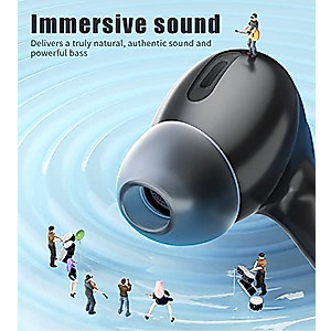 Wireless Earbuds Bluetooth Headphones, Stereo Earphones with 4-Mics Clear Call, 30Hrs Playtime & Wireless Charging, Deep Bass Headset with Dual LED Display Touch Control for iPhone/Android Matte Black