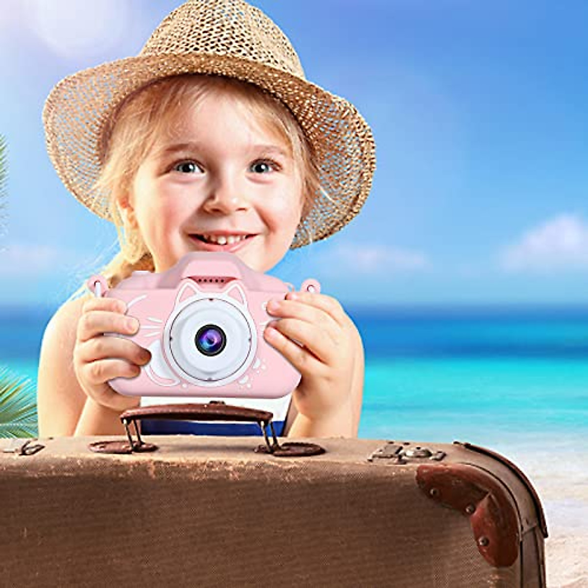 TOUMENY Cat Cartoon Schoolboy Camera, Cute Mini Camera, Baby Digital Camera with Cartoon Soft Silicone Cover 3 4 6 12-Year-Old Boy and Girl Birthday Commemorative