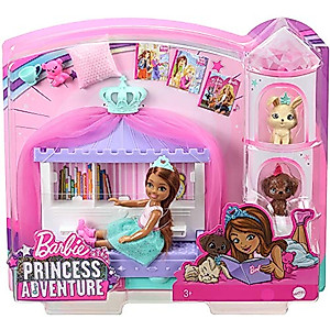 Barbie Princess Adventure Chelsea Princess Storytime Playset, with Chelsea Doll, Canopy Bed, 2 Pets and Accessories, Gift for 3 to 7 Year Olds