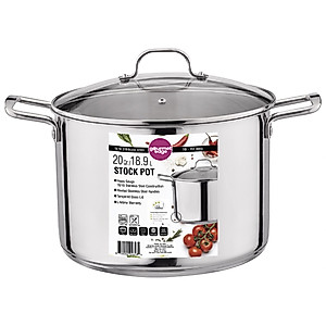 Gourmet Edge 20-Quart Stock Pot - Stainless Steel Soup Pots with Lid as Dishwasher and Oven Safe Cookware, Silver