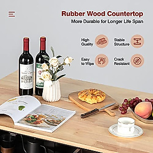 GOFLAME Kitchen Island Cart with Drop Leaf, Rolling Kitchen Cart on Wheels with Rubber Wood Top, 3 Drawers, Towel & Spice Rack, 2-Door Cabinet, Serving Trolley Cart for Kitchen Dining Room (Brown)