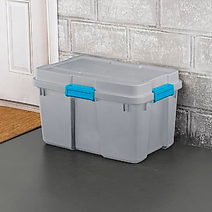 Sterilite 30 Gal Gasket Tote, Heavy Duty Stackable Storage Bin with Latching Lid, Plastic Container to Organize Basement, Gray Base and Lid, 3-Pack