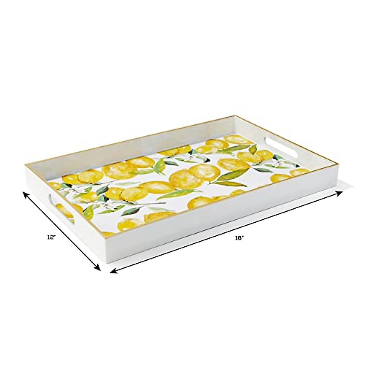 American Atelier Set of 2 Lemons Branches Rectangular Serving Tray with Handles- Indoor & Outdoor Platter for Home Entertaining, Cocktail Hour, Snacks, Barware, Perfume (Large 19x14, Small 18x12)