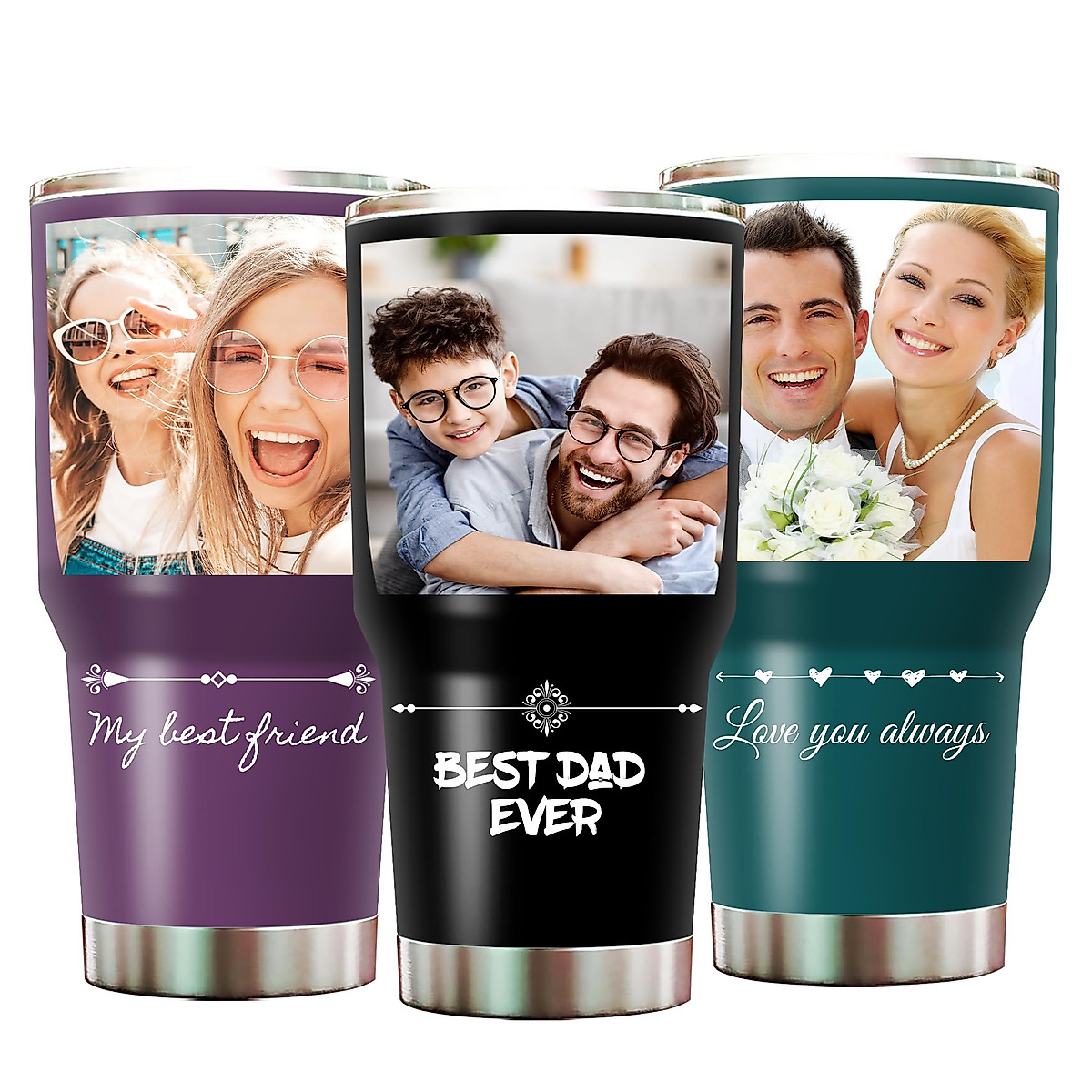 Personalized Photo Tumbler, Custom Coffee Mug Double Sides Print Stainless Steel Insulated Cup, Customized Travel Mug for Him Her Men Women Friends Gift for Fathers Day Birthday Christmas