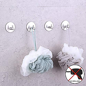 GERZWY Adhesive Hooks Heavy Duty Hooks Wall Hangers Waterproof Stainless Steel Hanger Towel Holder Stcik on Hooks for Hanging, 4 Packs (Brushed Steel)