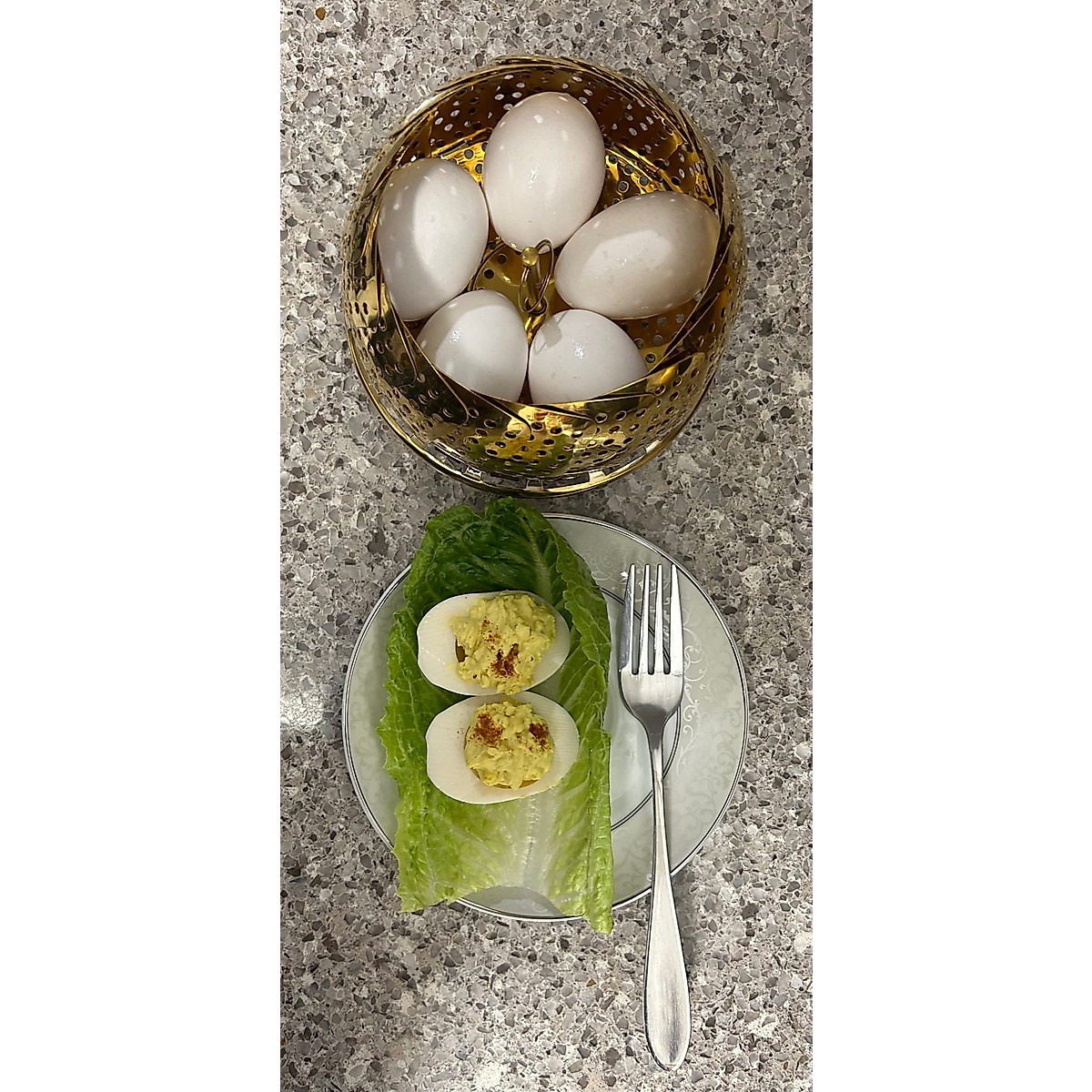 Steamer for Cooking Healthy Meals - Large Size 10 inch Foldable Vegetable Steamer. Steamer Basket. Stylish Golden Stainless Steel food steamer, great for steaming veggies, seafood, & more