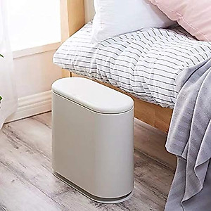 IEEK Slim Plastic Trash Can with Press Top Lid,2.4 Gallon/10 Liter Garbage Can Modern Waste Basket for Bathroom,Living Room,Office,Kitchen and Narrow Spaces,Grey