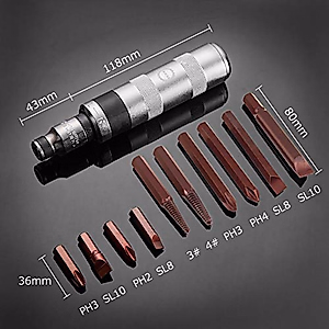 AKM 1/2" Hand Manual Reversible Impact Driver Set Extractor-12 PCS Impact Screwdriver S2 Steel Much More Durable Disengage Rusted Fasteners or Frozen Bolts