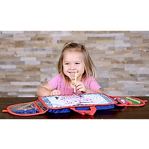 ezDesk Travel Activity Kit, Lap Desk with Cushion, Premium Activity Kit with Writing and Craft Supplies, 30-Piece Set, ‎12" x 19", Multicolor