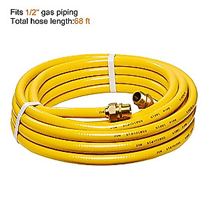 Kinchoix 70ft 1/2'' Natural Gas Line Gas Tubing Pipe Kit for Construction Heaters NG Appliance Propane Equipment with 2 Male Fittings
