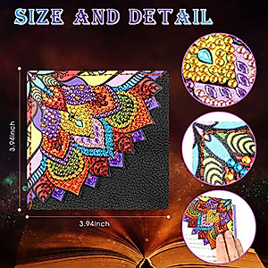 Honoson 6 Pcs Diamond Painting Corner Bookmark 5D DIY Page Book Marks Triangle Book Lovers Gifts for Women Girls Art Craft Reading Lovers Presents (Mandala Flower)