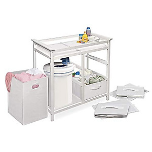 Modern Baby Changing Table with Laundry Hamper, 3 Storage Baskets, and Pad