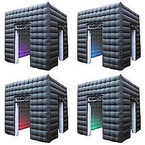 Staelea Inflatable Photo Booth Enclosure (Black, Two Doors, 8.2x8.2x8.2ft) Portable Inflatable LED Photobooth with Inner Air Blower Great for Parties Weddings Anniversary Parties