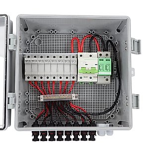 Focket 8 String PV Combiner Box, Waterproof Solar Combiner Box with 80A Circuit Breaker, 10A Rated Current , Arreste & Solar Connector for On/Off Grid Solar Panel System