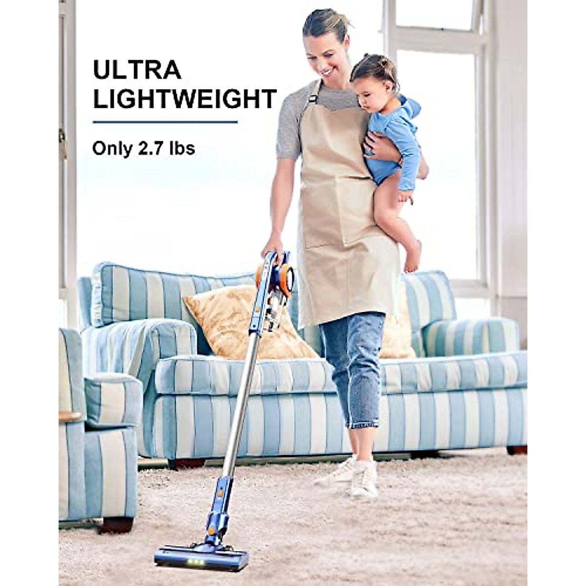 ORFELD Cordless Vacuum Cleaner, 30KPa Powerful Suction Stick Vacuum, 50Mins Runtime Wireless Handheld Vacuum with 6 in 1 Ultra-Quiet Lightweight Vacuum for Deep Clean Hair, Hard Floor, Carpet, Car