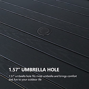 Ulax furniture Rectangle Outdoor Patio Dining Table - 55 x 28 Inches Steel Frame Table with Umbrella Hole for Garden, Lawn, Deck