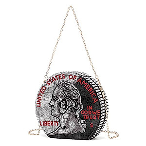 Covelin Women's Dollar Coin Handbag Rhinestone Purse Evening Clutch Bag Black