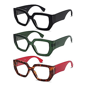 AMOMOMA 3-Pack Oversized Square Reading Glasses for Women,Fashion Trendy Style Blue Light Blocking Eyewear Readers Large Frame with Spring Hinge AM6109 C1+C2+C3 2.0 x