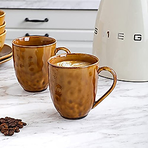 Stone Lain Porcelain 16 Piece Dinnerware set, Thumbprint Pattern, Brown