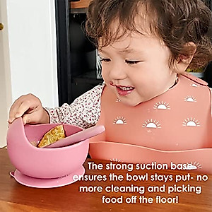 ROCCED Baby Silicone Bowls with Suction Toddler Bowls and Spoons Set Training Cups for Baby Silicone Baby Feeding Set Baby Cups with 2 Handles Silicone-Sage
