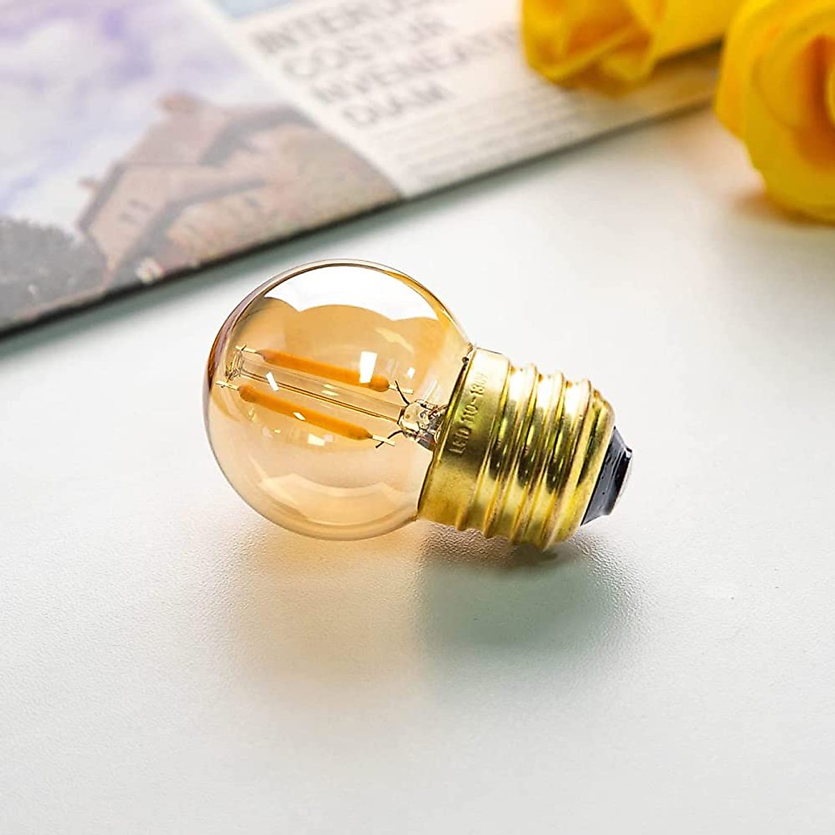 LDCHIUEN G40 G14.5 E26 LED Bulb Amber 1W Low Watt Edison Bulb 10 Watt Warm White 2200K Vintage LED Globe Night Light Bulb for Ceiling Fan, Chandelier, Vanity Light Bulb 6Pack