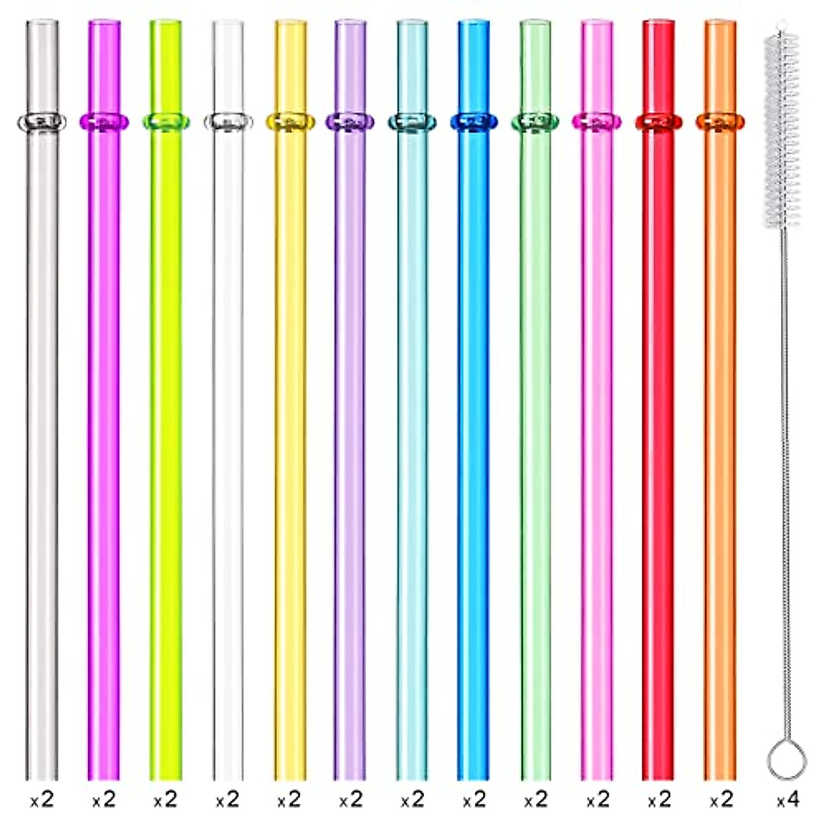 24 PCS, Reusable Straws with 4 Cleaning Brushes, 10.5" Long Tritan Hard Plastic Straws, 12 Colors Translucent Replacement Drinking Straws for 16OZ-32 OZ Tumblers, Cups, Jars, YETI, Starbucks, BPA Free