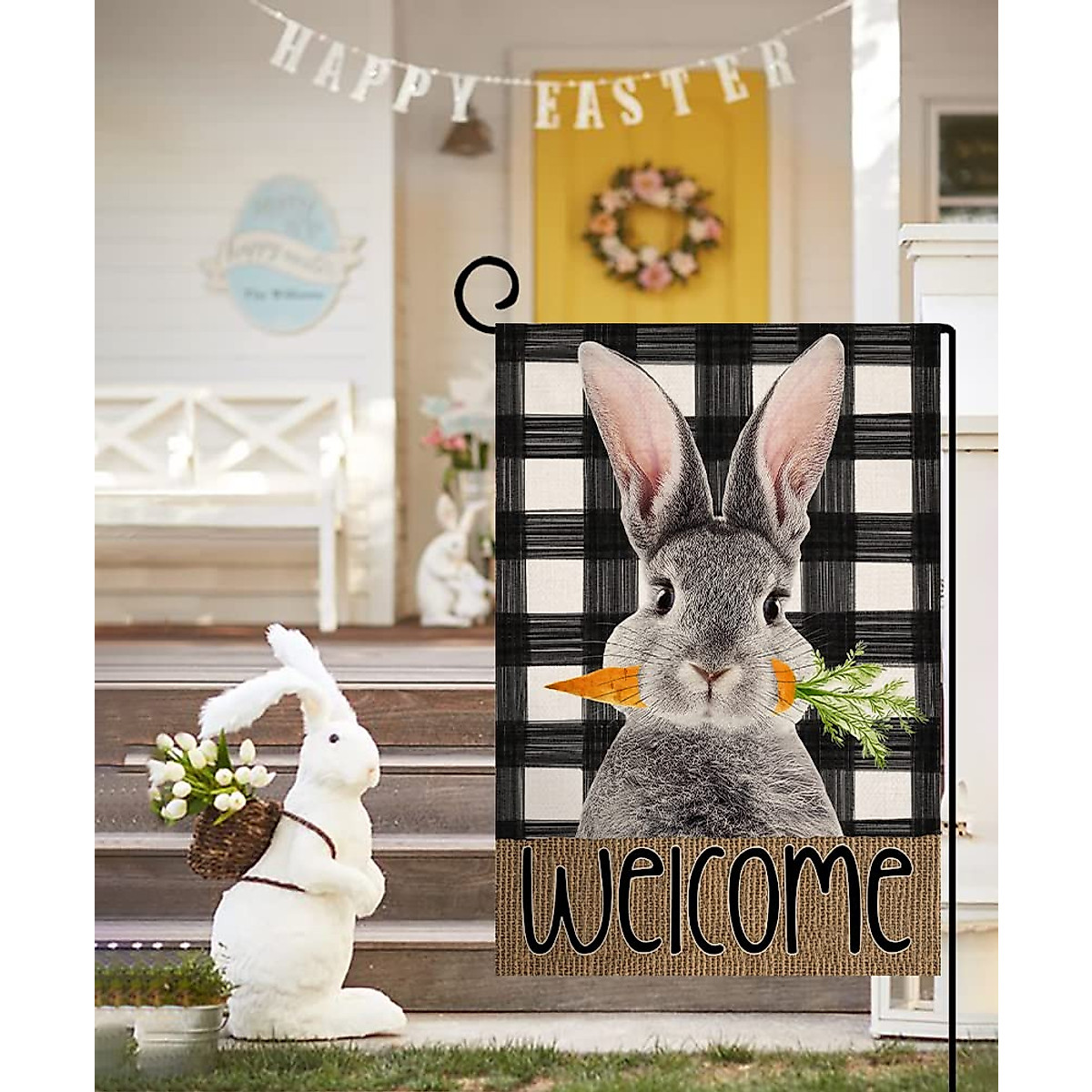 Buffalo Easter Garden Flag 12x18 Vertical Double Sided Welcome Spring Bunny Carrot Farmhouse Holiday Outside Decorations Burlap Yard Flag BW244