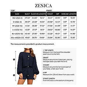 ZESICA Women's Casual Long Sleeve Solid Color Knit Pullover Sweatsuit 2 Piece Short Sweater Outfits Sets,Navy,Medium