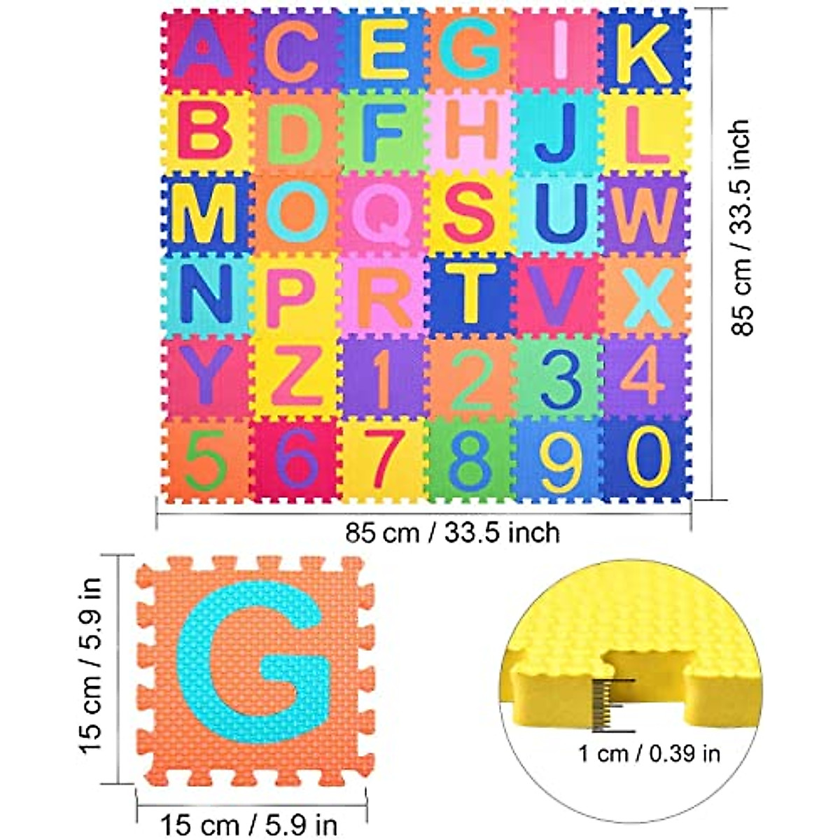 Kangler Kids Foam Puzzle Play Mat (36-Piece Set) 5.9inch x 5.9inch Interlocking EVA Floor Tiles with Alphabet and Numbers