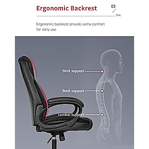 BestOffice Office Chair Computer Desk Chair PU-Padded Adjustable Exectuive High-Back Cushion Lumbar Support Chair with Armrest - Black