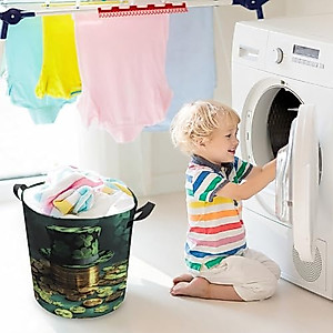 Laundry Hamper Green Hat And Gold Coins Freestanding Laundry Basket Thickened Waterproof Collapsible Clothes Hamper Storage for Clothes Toys Dorm And Family